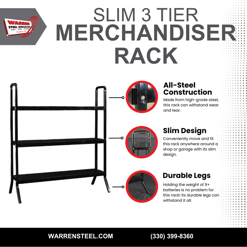 Slim 3 Tier Merchandiser Rack | Stationary – Warren Steel